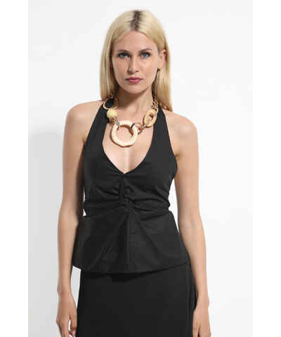 Μαύρα, βαμβακερά γυναικεία μπλουζάκια και τοπ με λαιμόκοψη v, με κουμπιά - GLAMI.gr