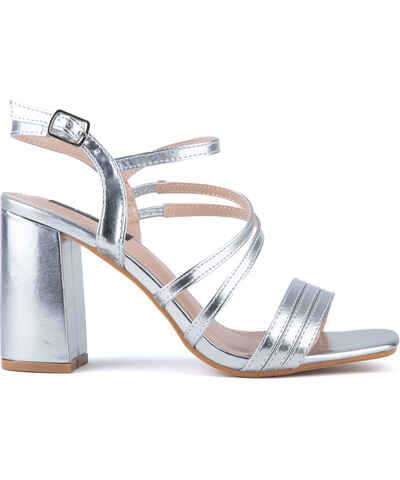 Ασημί γυναικεία πέδιλα My Way Shoes, για γάμο, με ψηλό τακούνι - GLAMI.gr