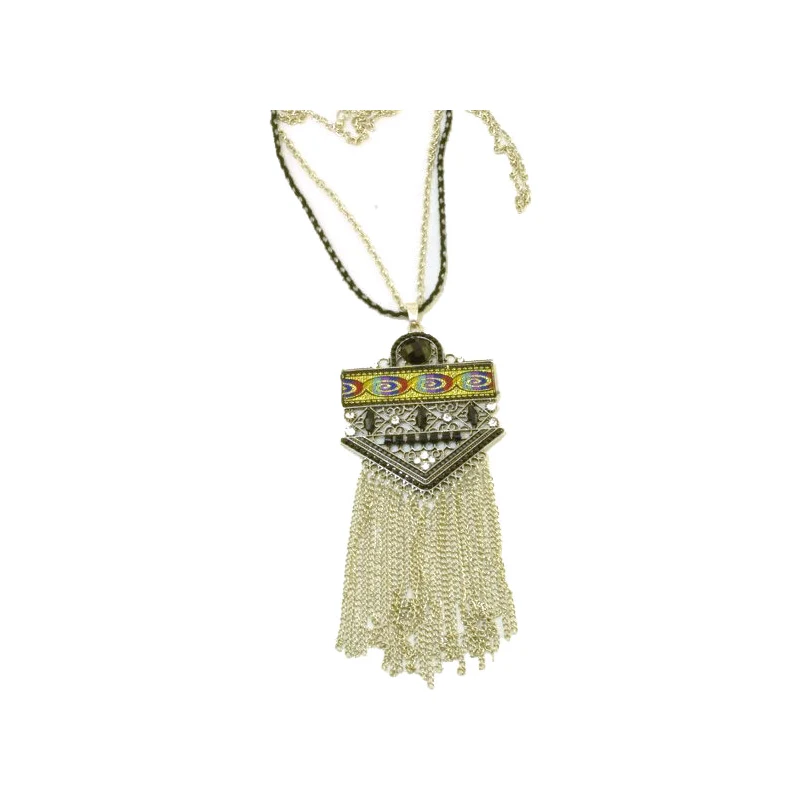 MADNESS ACCESSORIES Μακρύ κολιέ με ασημένια αλυσίδα και πλεκτή κλωστή ...
