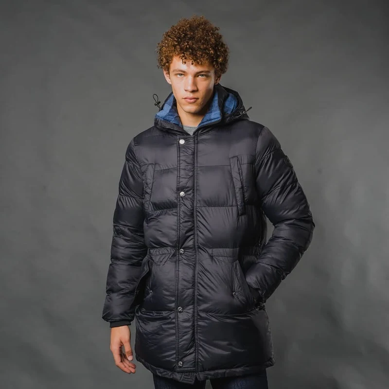 Prince Oliver Padded Long Jacket Μαύρο με Κουκούλα (Modern Fit) - GLAMI.gr