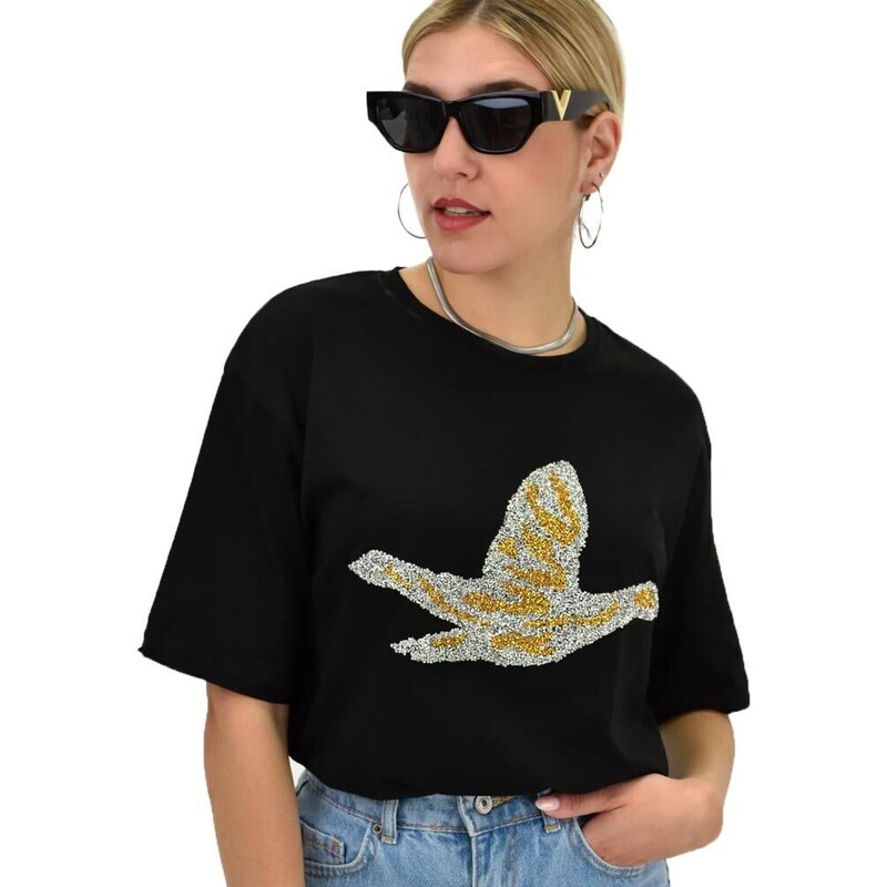 Potre Γυναικείο T-shirt με στρας σε διχρωμία - GLAMI.gr