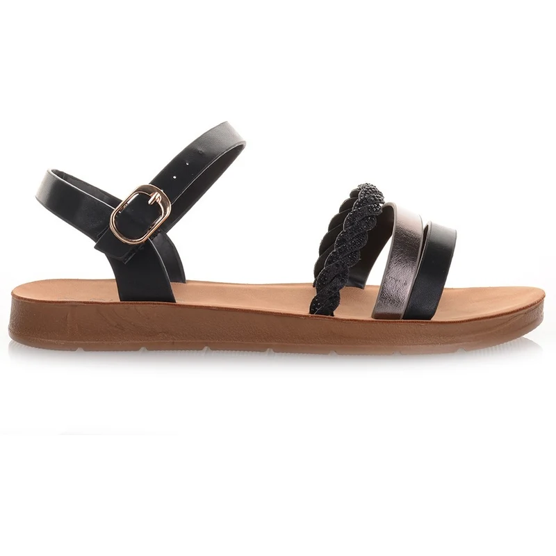 Modati Μαύρα Σανδάλια με τριπλή Φάσα και μπαρέτα ΚΩΔ: WS-130-BLACK ...