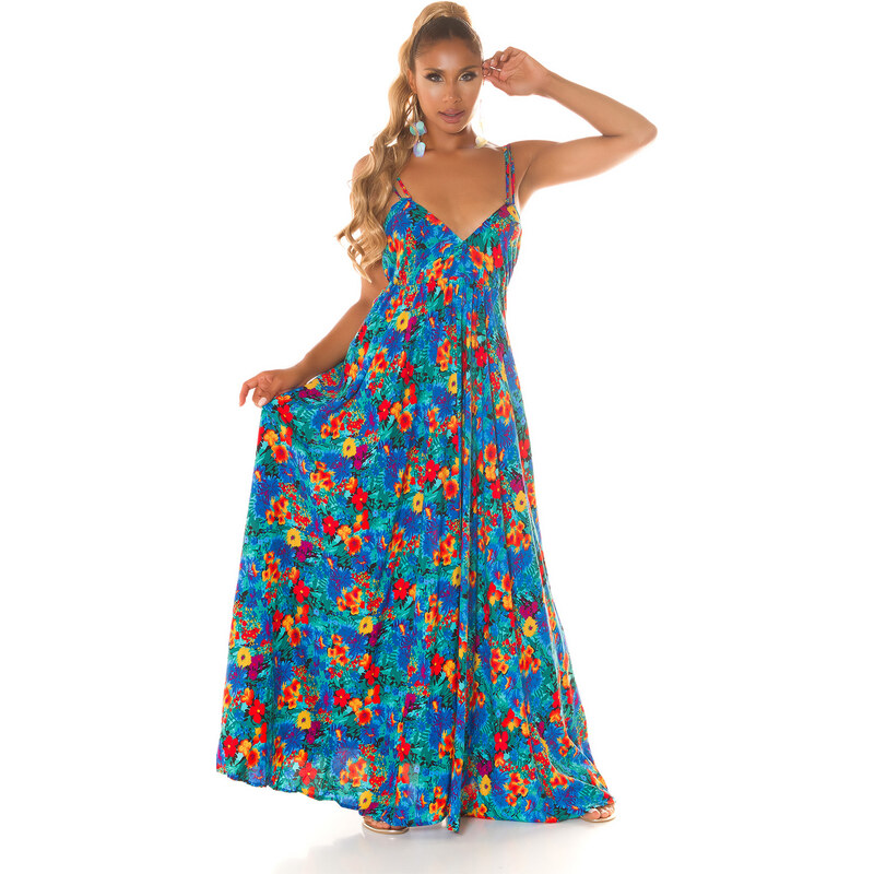 FashionWoman Maxi Φλοραλ Φόρεμα Εντονο Μπλε / Εντονο Κόκκινο - GLAMI.gr