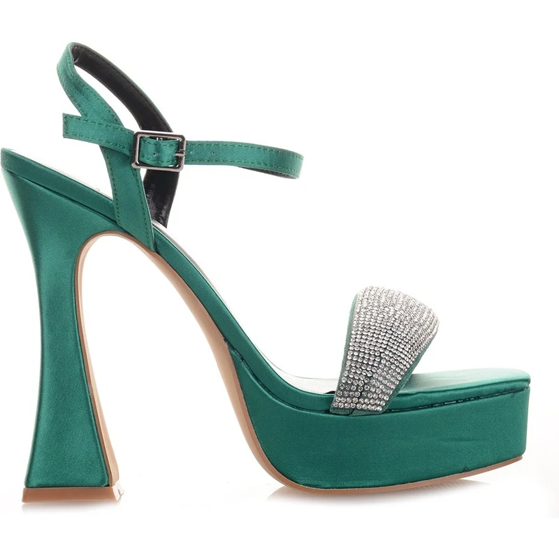 Modati Γυναικεία σατέν πράσινα πέδιλα με φιάπα και στρας ΚΩΔ: 2H1A ...