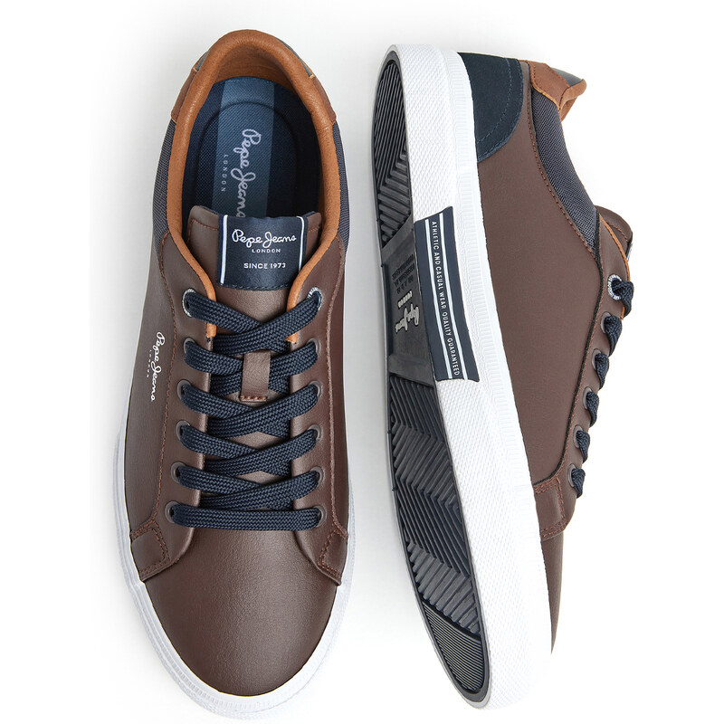 Pepe Jeans Kenton Court Brown Ανδρικά Sneakers Καφέ (PMS30839 878 ...