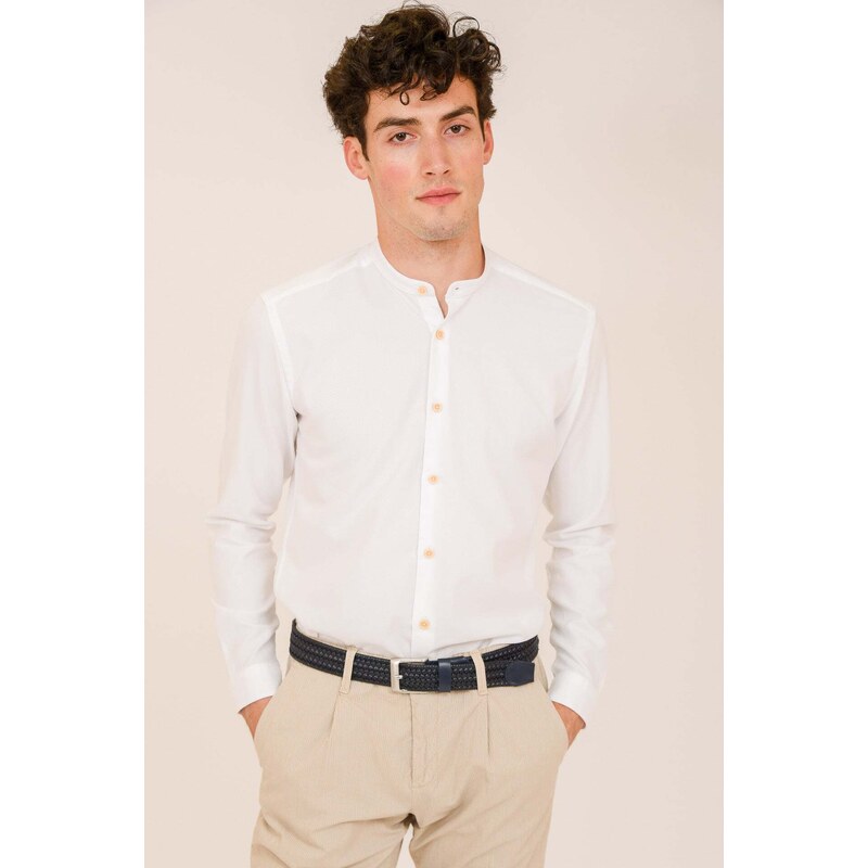 ΑΝΔΡΙΚΟ ΠΟΥΚΑΜΙΣΟ ΜΕ MAO ΓΙΑΚΑ PORTOBELLO'S ΛΕΥΚΟ SLIM FIT ΜΕ ΜΠΕΖ ...