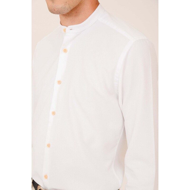 ΑΝΔΡΙΚΟ ΠΟΥΚΑΜΙΣΟ ΜΕ MAO ΓΙΑΚΑ PORTOBELLO'S ΛΕΥΚΟ SLIM FIT ΜΕ ΜΠΕΖ ...