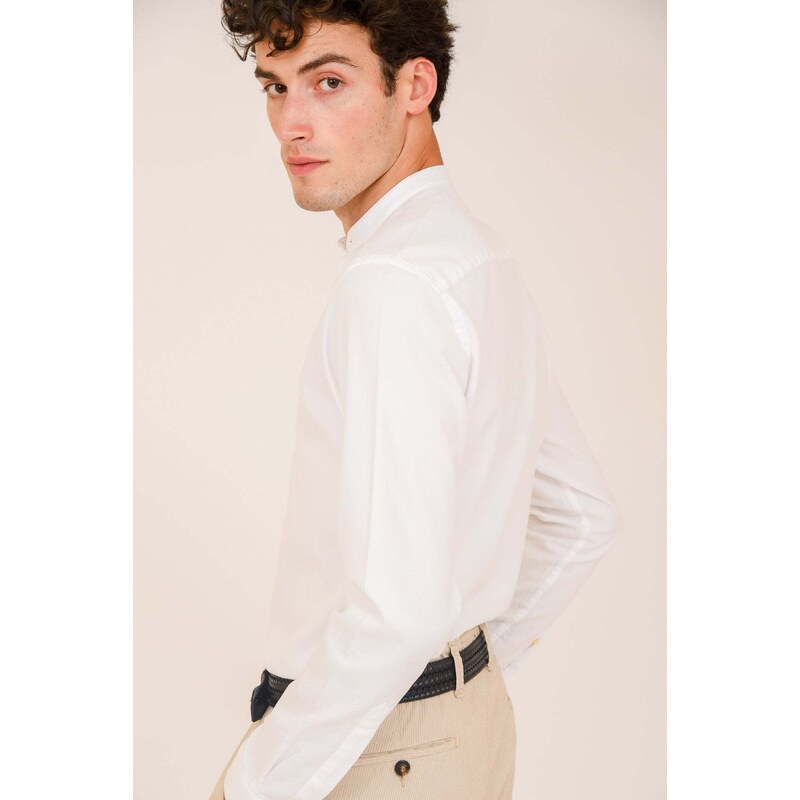 ΑΝΔΡΙΚΟ ΠΟΥΚΑΜΙΣΟ ΜΕ MAO ΓΙΑΚΑ PORTOBELLO'S ΛΕΥΚΟ SLIM FIT ΜΕ ΜΠΕΖ ...