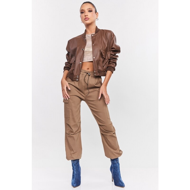 DeCoro Cropped Bomber Δερματίνη - ΚΑΦΕ ΣΚΟΥΡΟ - GLAMI.gr
