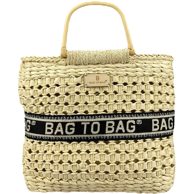 BagtoBag Τσάντα χειρός ψάθινη με λογότυπο -ZC-30 - Μπέζ - GLAMI.gr