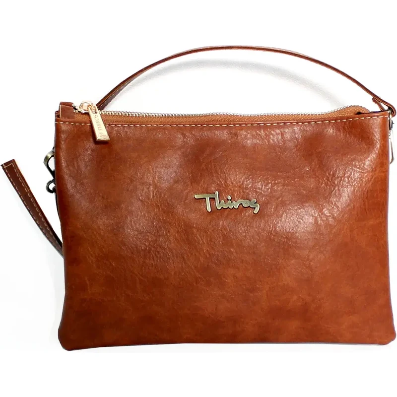 Thiros Τριπλό mini χιαστί τσαντάκι ώμου Aurora 28-0896 DARK TAN BROWN ...