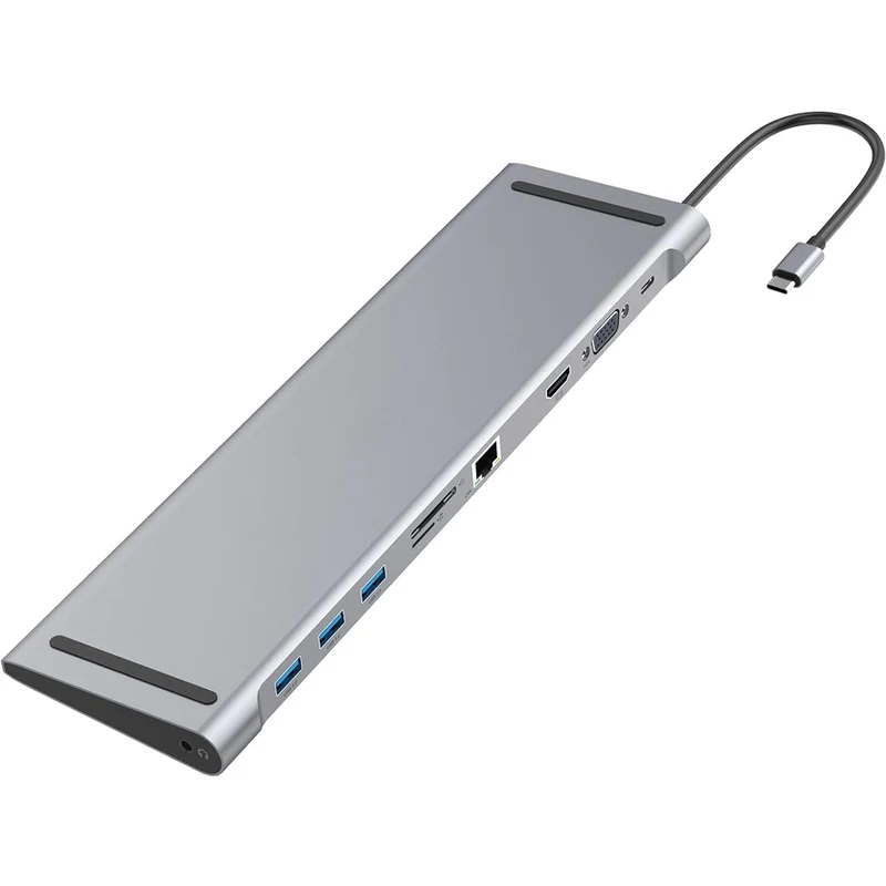 POWERTECH docking station CAB-UC080, 10 θυρών, βάση laptop, USB-C, γκρι ...