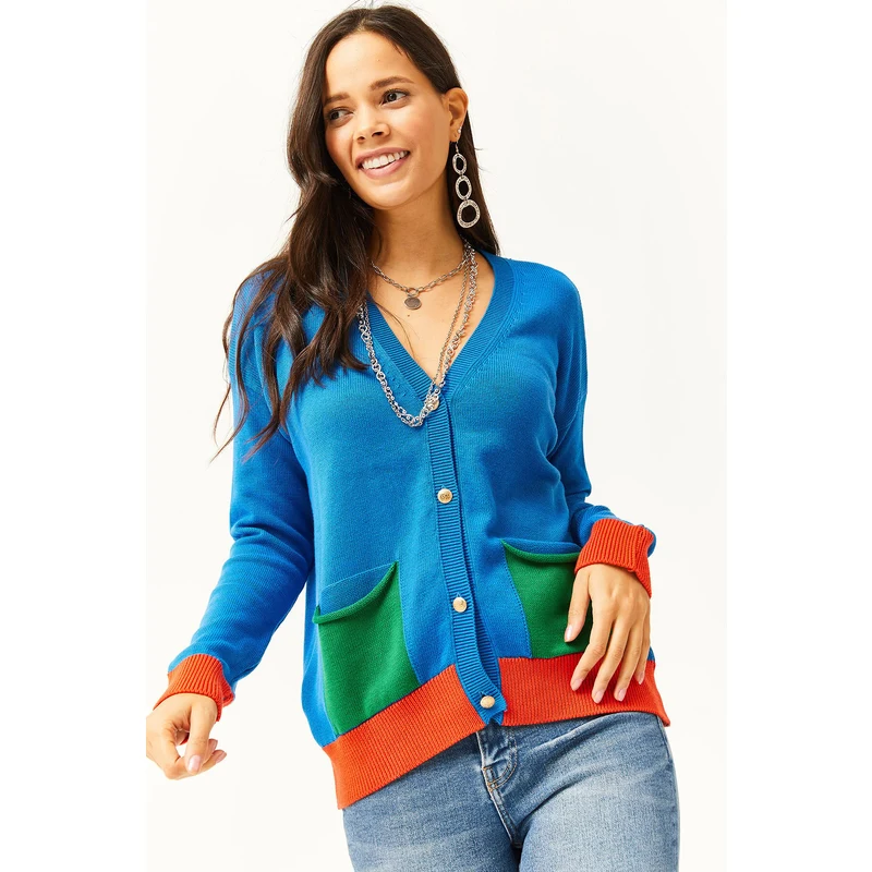 Olalook Γυναικεία Saxe Blue Color Τσέπη και Μανσέτα Βαμβακερή Premium ...