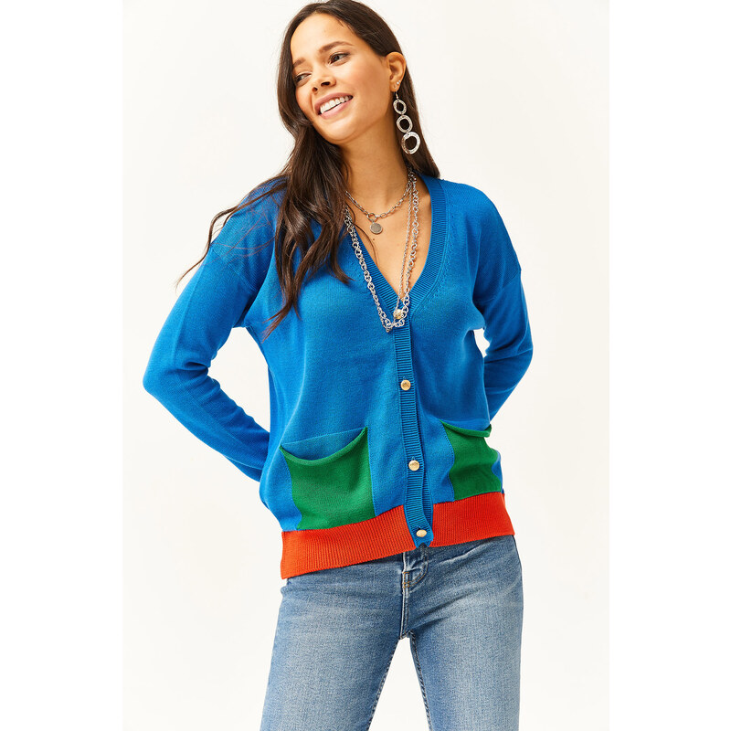 Olalook Γυναικεία Saxe Blue Color Τσέπη και Μανσέτα Βαμβακερή Premium ...