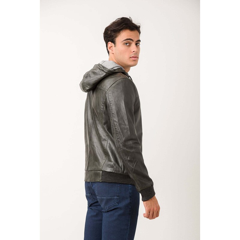 LesGent's ΑΝΔΡΙΚΟ JACKET ΔΕΡΜΑΤΙΝΟ LES GENT'S ΜΕ ΚΟΥΚΟΥΛΑ ΣΕ ΛΑΔΙ ΧΡΩΜΑ ...