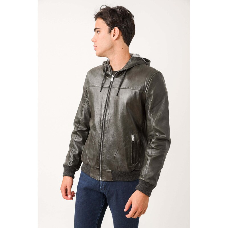 LesGent's ΑΝΔΡΙΚΟ JACKET ΔΕΡΜΑΤΙΝΟ LES GENT'S ΜΕ ΚΟΥΚΟΥΛΑ ΣΕ ΛΑΔΙ ΧΡΩΜΑ ...