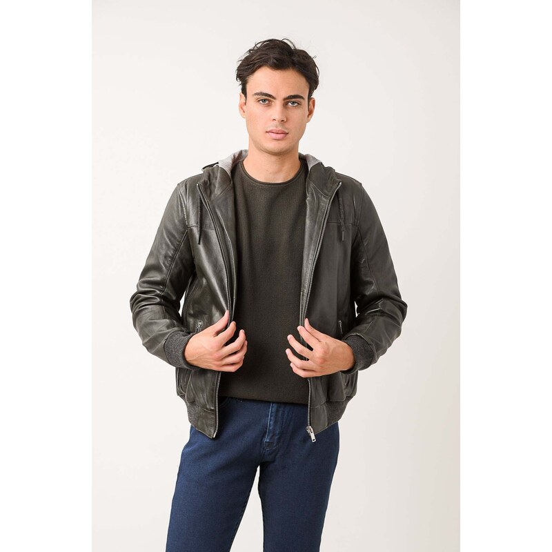 LesGent's ΑΝΔΡΙΚΟ JACKET ΔΕΡΜΑΤΙΝΟ LES GENT'S ΜΕ ΚΟΥΚΟΥΛΑ ΣΕ ΛΑΔΙ ΧΡΩΜΑ ...