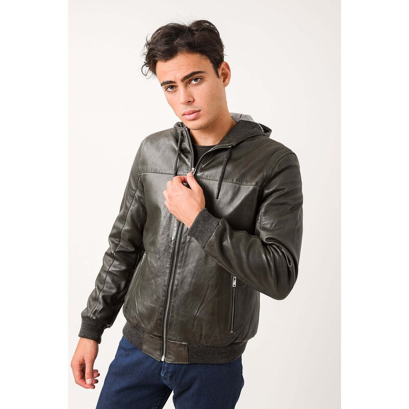 LesGent's ΑΝΔΡΙΚΟ JACKET ΔΕΡΜΑΤΙΝΟ LES GENT'S ΜΕ ΚΟΥΚΟΥΛΑ ΣΕ ΛΑΔΙ ΧΡΩΜΑ ...