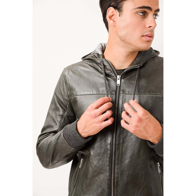 LesGent's ΑΝΔΡΙΚΟ JACKET ΔΕΡΜΑΤΙΝΟ LES GENT'S ΜΕ ΚΟΥΚΟΥΛΑ ΣΕ ΛΑΔΙ ΧΡΩΜΑ ...