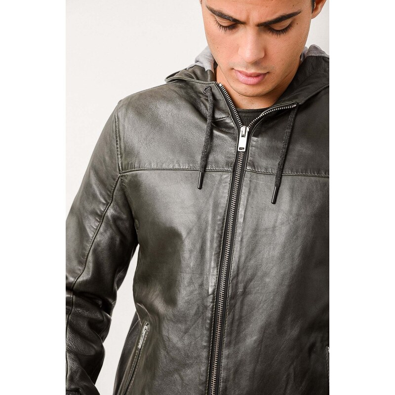 LesGent's ΑΝΔΡΙΚΟ JACKET ΔΕΡΜΑΤΙΝΟ LES GENT'S ΜΕ ΚΟΥΚΟΥΛΑ ΣΕ ΛΑΔΙ ΧΡΩΜΑ ...