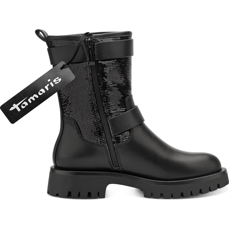 Tamaris Vegan Black Ανατομικά Μποτάκια Μαύρα με Παγιέτες (1-25834-41 ...