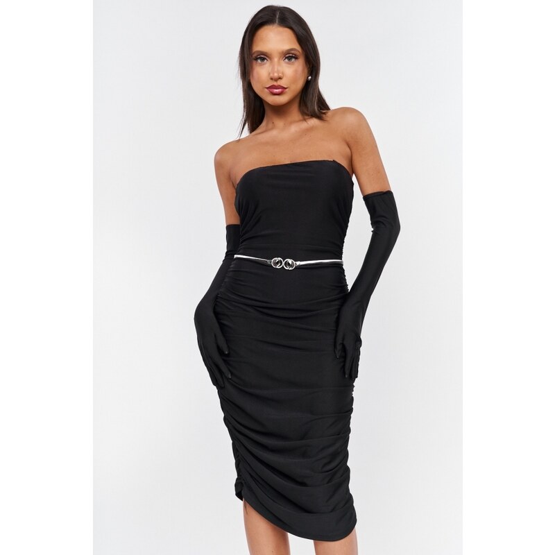 DeCoro Φόρεμα Mini Strapless με Γάντια - ΜΑΥΡΟ - GLAMI.gr