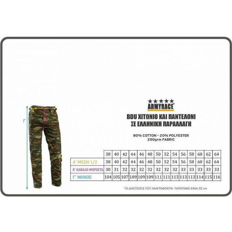 ARMYRACE Army Race Στρατιωτικό Παντελόνι BDU Rip-Stop Ελληνικής Παραλλαγής 611Α - ΠΑΡΑΛΛΑΓΗΣ ...