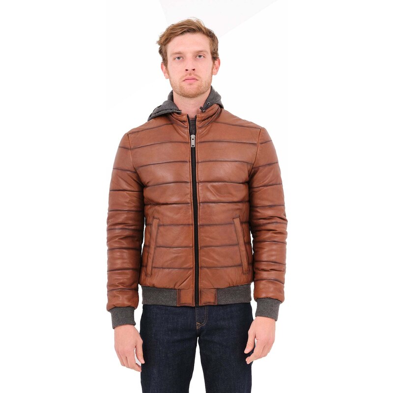 ΑΝΔΡΙΚΟ ΔΕΡΜΑΤΙΝΟ ΚΑΠΙΤΟΝΕ JACKET PORTOBELLO'S ΣΕ ΤΑΜΠΑ ΧΡΩΜΑ - GLAMI.gr