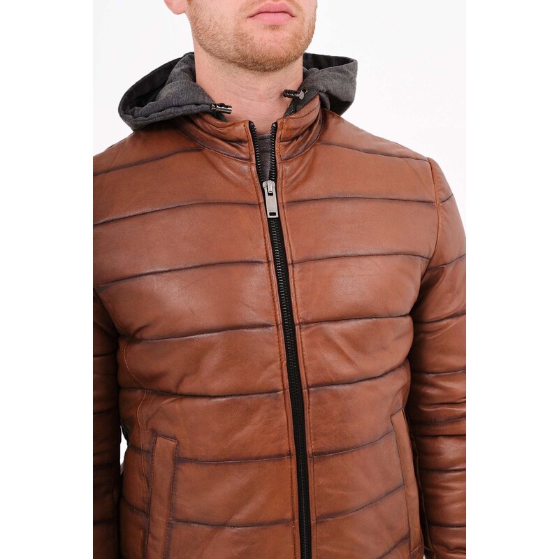 ΑΝΔΡΙΚΟ ΔΕΡΜΑΤΙΝΟ ΚΑΠΙΤΟΝΕ JACKET PORTOBELLO'S ΣΕ ΤΑΜΠΑ ΧΡΩΜΑ - GLAMI.gr