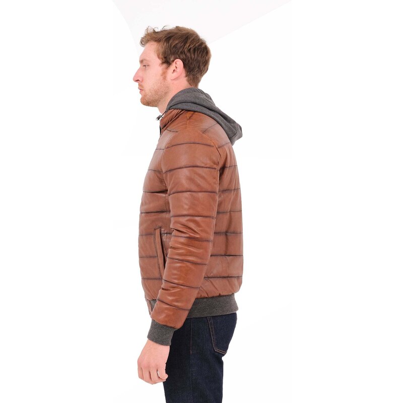 ΑΝΔΡΙΚΟ ΔΕΡΜΑΤΙΝΟ ΚΑΠΙΤΟΝΕ JACKET PORTOBELLO'S ΣΕ ΤΑΜΠΑ ΧΡΩΜΑ - GLAMI.gr