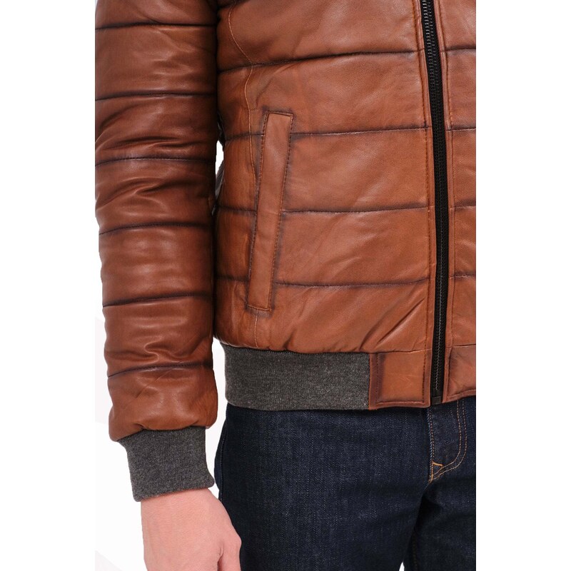ΑΝΔΡΙΚΟ ΔΕΡΜΑΤΙΝΟ ΚΑΠΙΤΟΝΕ JACKET PORTOBELLO'S ΣΕ ΤΑΜΠΑ ΧΡΩΜΑ - GLAMI.gr