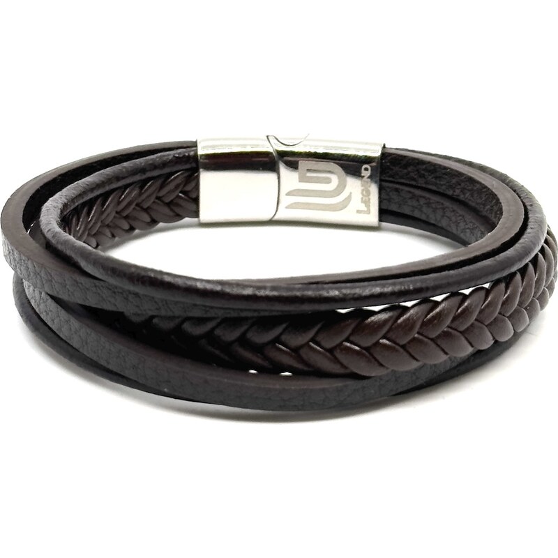 Legend Accessories Βραχιόλι δερμάτινο Καφέ πενταπλό LGD-BR-2045B-BN ...
