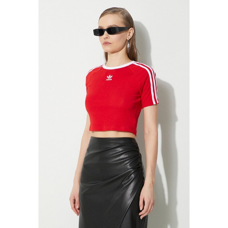 Μπλουζάκι adidas Originals 3 Stripes Baby Tee χρώμα: κόκκινο, IP0665 ...