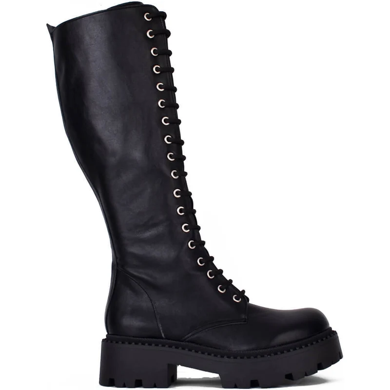 My way shoes Μαύρη γυναικεία δίσολη μπότα με κορδόνια - GLAMI.gr