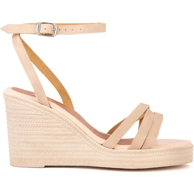 My way shoes Μπεζ δερμάτινη γυναικεία πλατφόρμα με λουράκια - GLAMI.gr