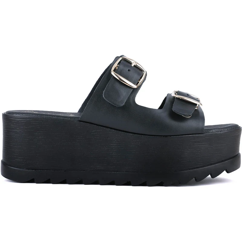 My way shoes Μαύρη flatform δερμάτινη παντόφλα με τόκες - GLAMI.gr