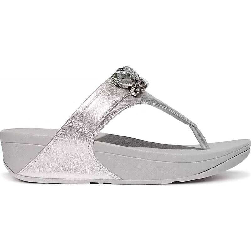 FitFlop Lulu Jewel Deluxe Leather Silver Γυναικείες Ανατομικές ...