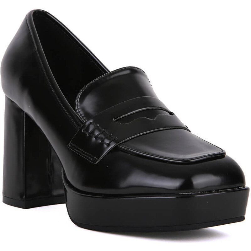 My way shoes Μαύρο λουστρίν γυναικείο μοκασίνι με τακούνι και φιάπα ...