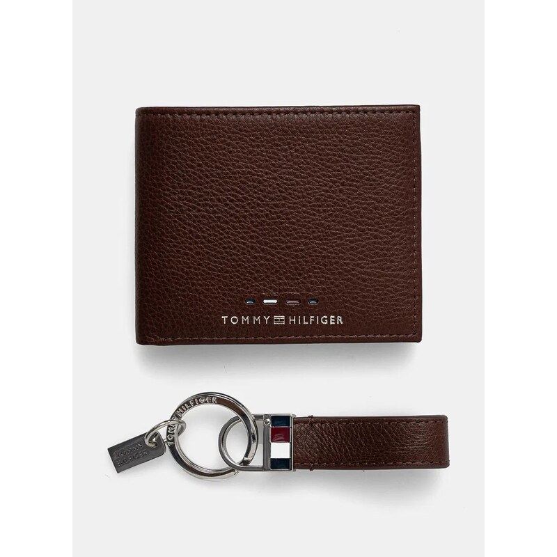Δερμάτινο πορτοφόλι + μπρελόκ Tommy Hilfiger ανδρικό, χρώμα: καφέ ...